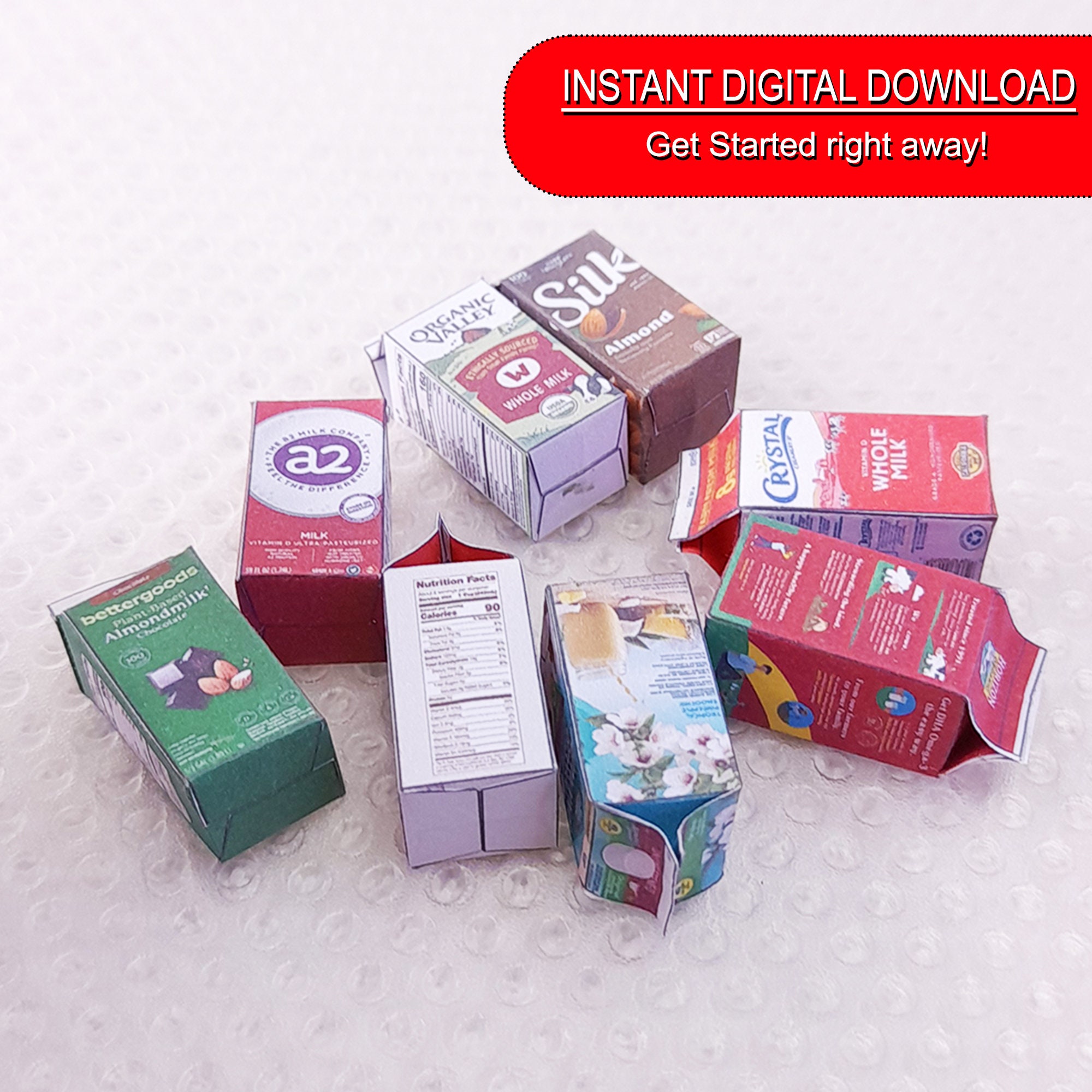 8 Style Miniature Milk Box Template | Printable Miniature Groceries ...