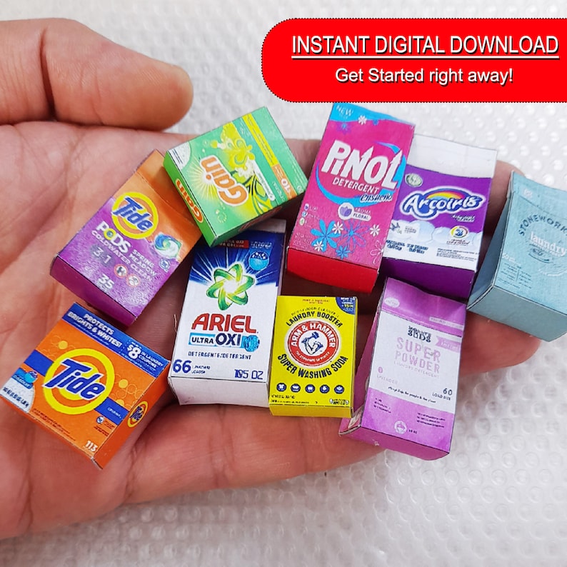 Miniature Detergent Box Template: 9 Piece Printable Grocery Set ...