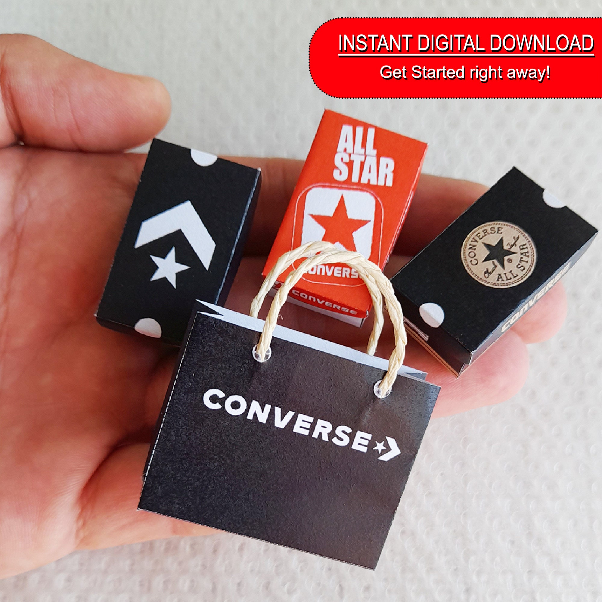 Miniature Shoe Box & Paper Bag Set Template 5 Pieces Miniature Sneaker ...