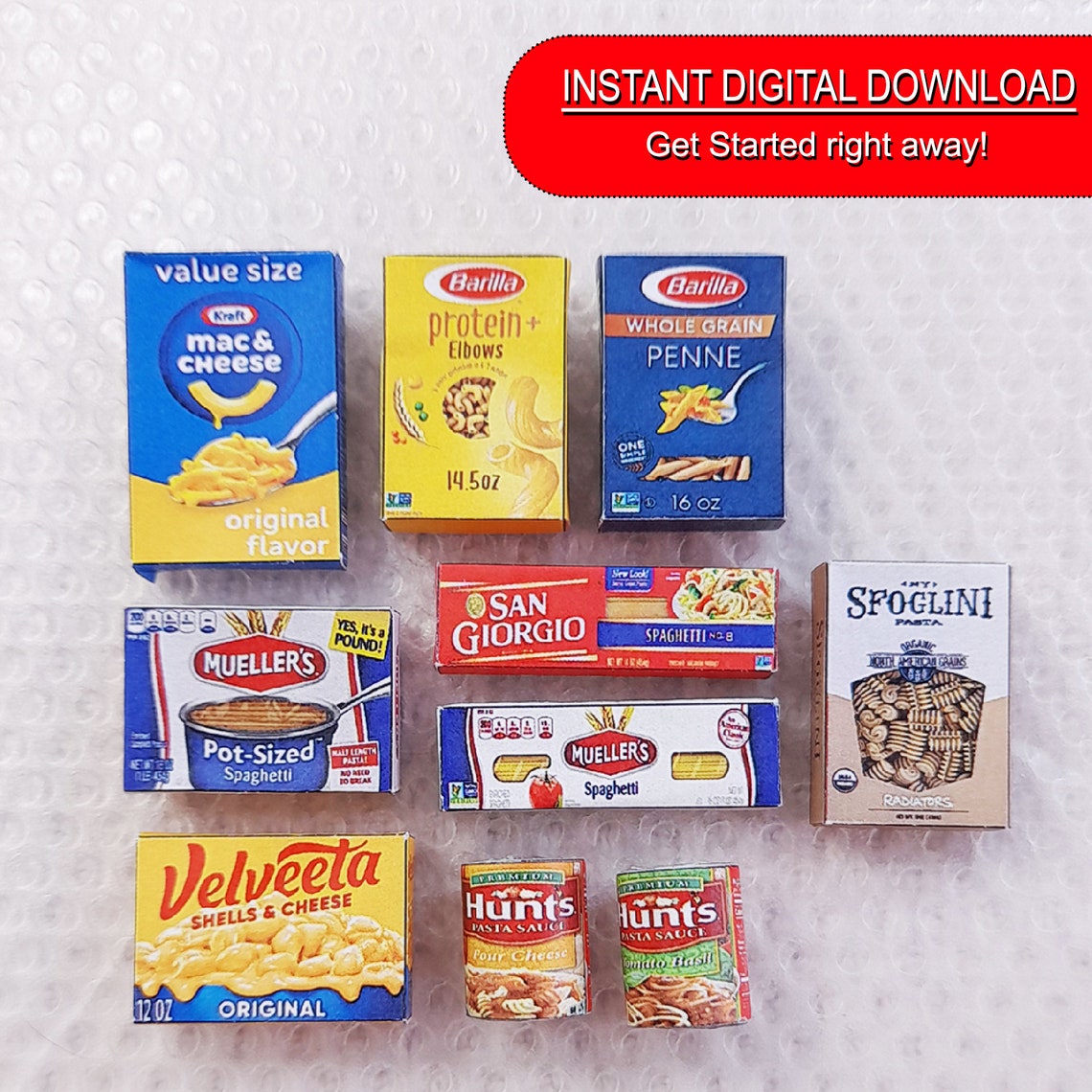 Miniature Pasta Box & Sauce Can Set: 10 Style Mini Food Templates ...