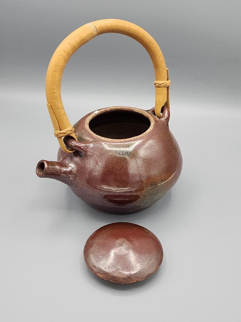 Vintage Studio Art Pottery TEAPOT W/bamboo Handle W/red Glaze Marked - Etsy