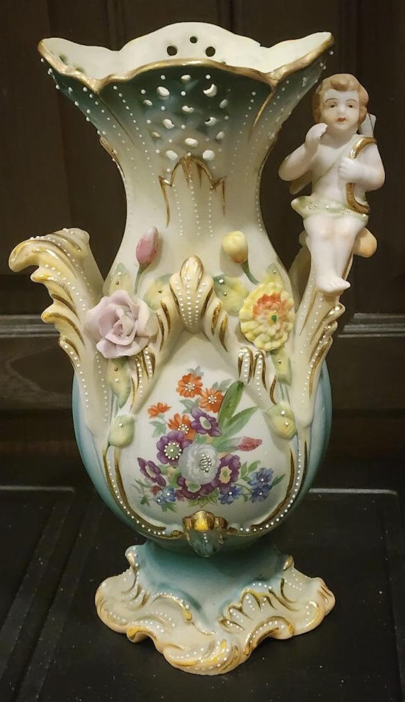 Vintage Ardalt/lenwille Porcelain Reticulated Beaded Gold Gild Vase - Etsy
