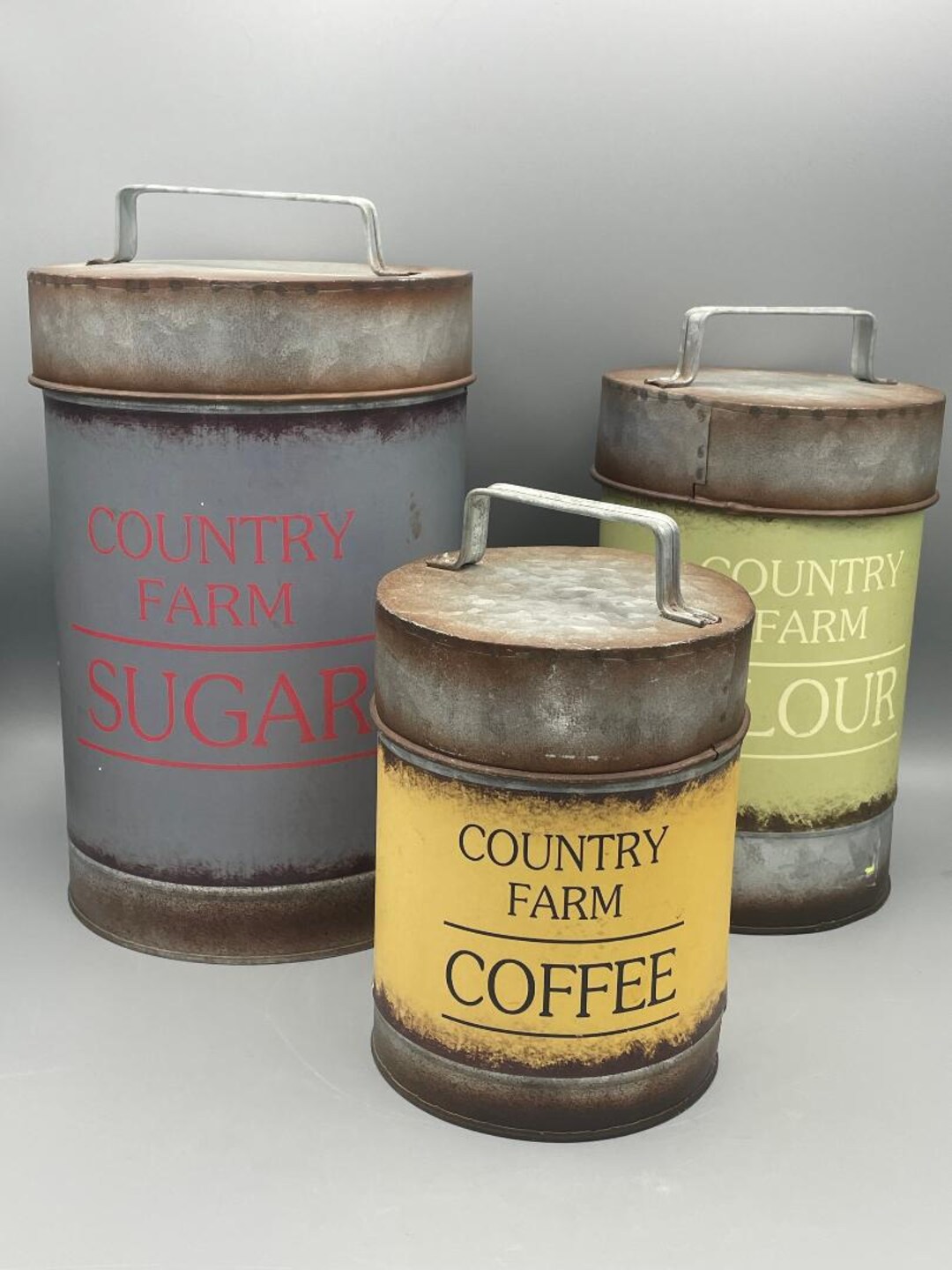 Vintage Country Farm Tin Canister Set of 3 - Etsy