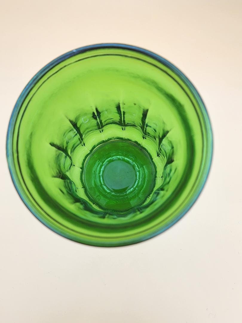 Green Glass Wide Mouth Vertical Ribbed Vase - Etsy