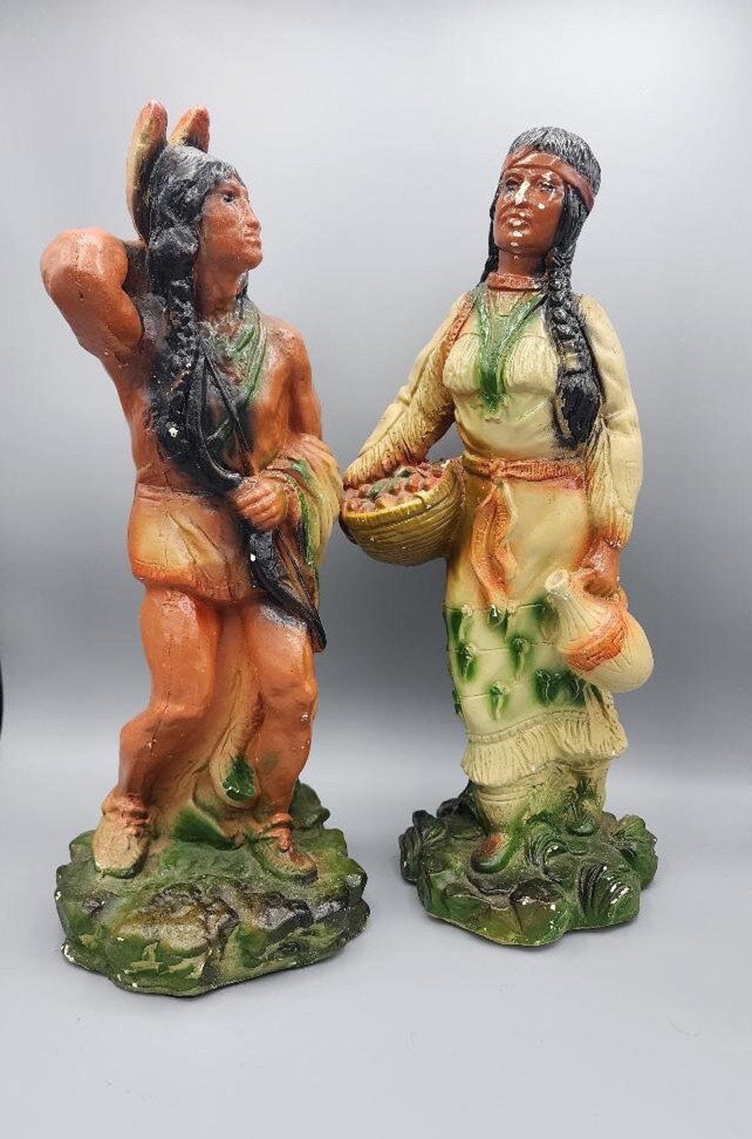 Ceramic Native American Indian Man Woman Couple Statues 14" - Etsy