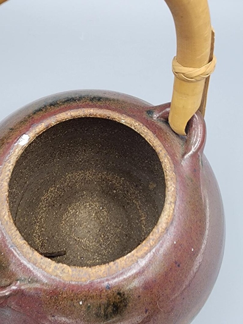 Vintage Studio Art Pottery TEAPOT W/bamboo Handle W/red Glaze Marked - Etsy
