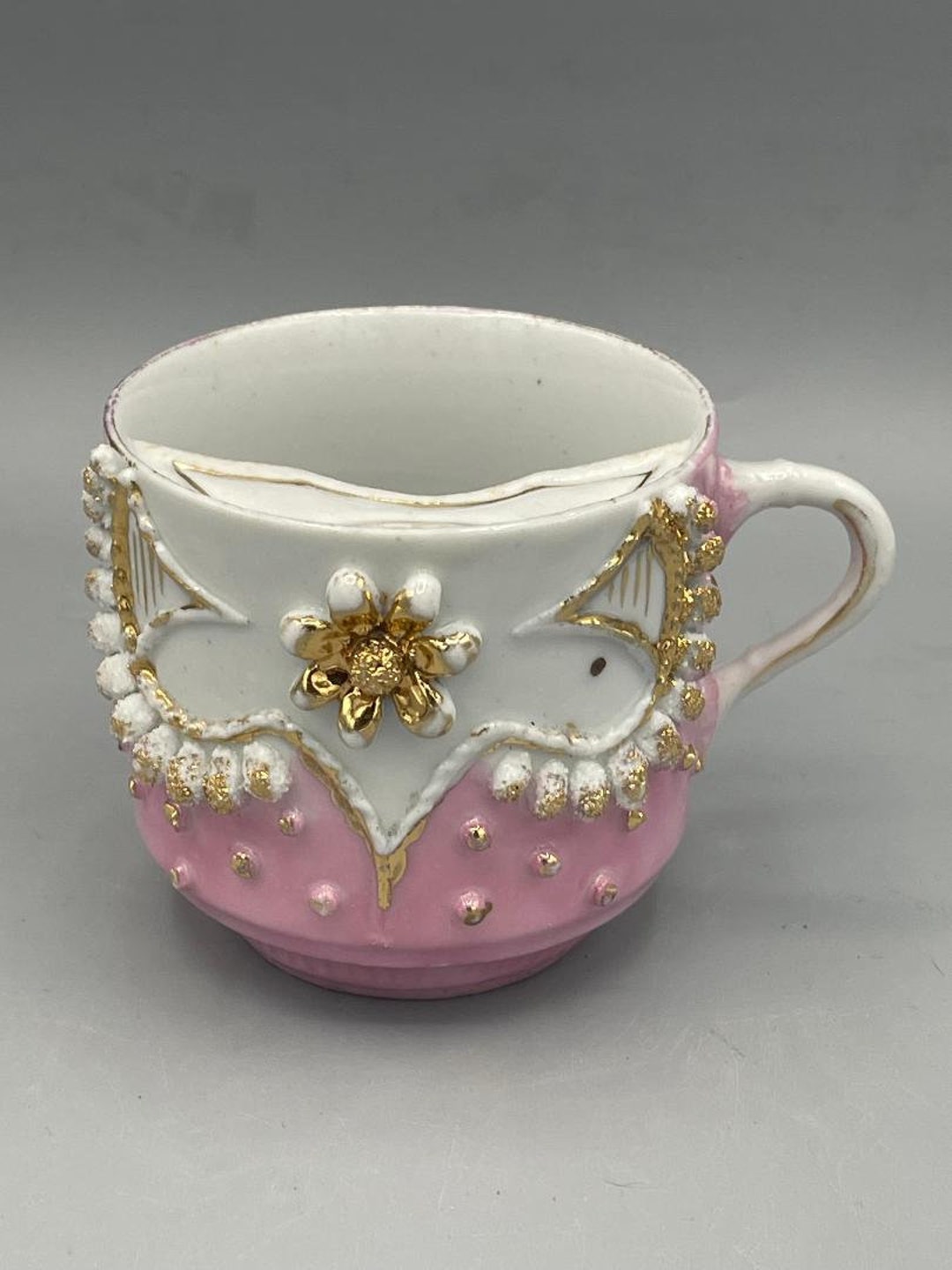 Mustache Tea Cup Pink Gilded Victorian Style Embossed Flower - Etsy