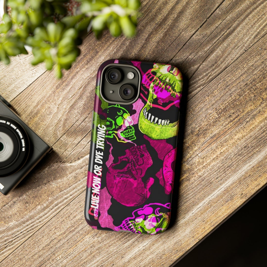 Scream Skull With Horns Emo Tough Cases Neon Green Pink Line - Etsy