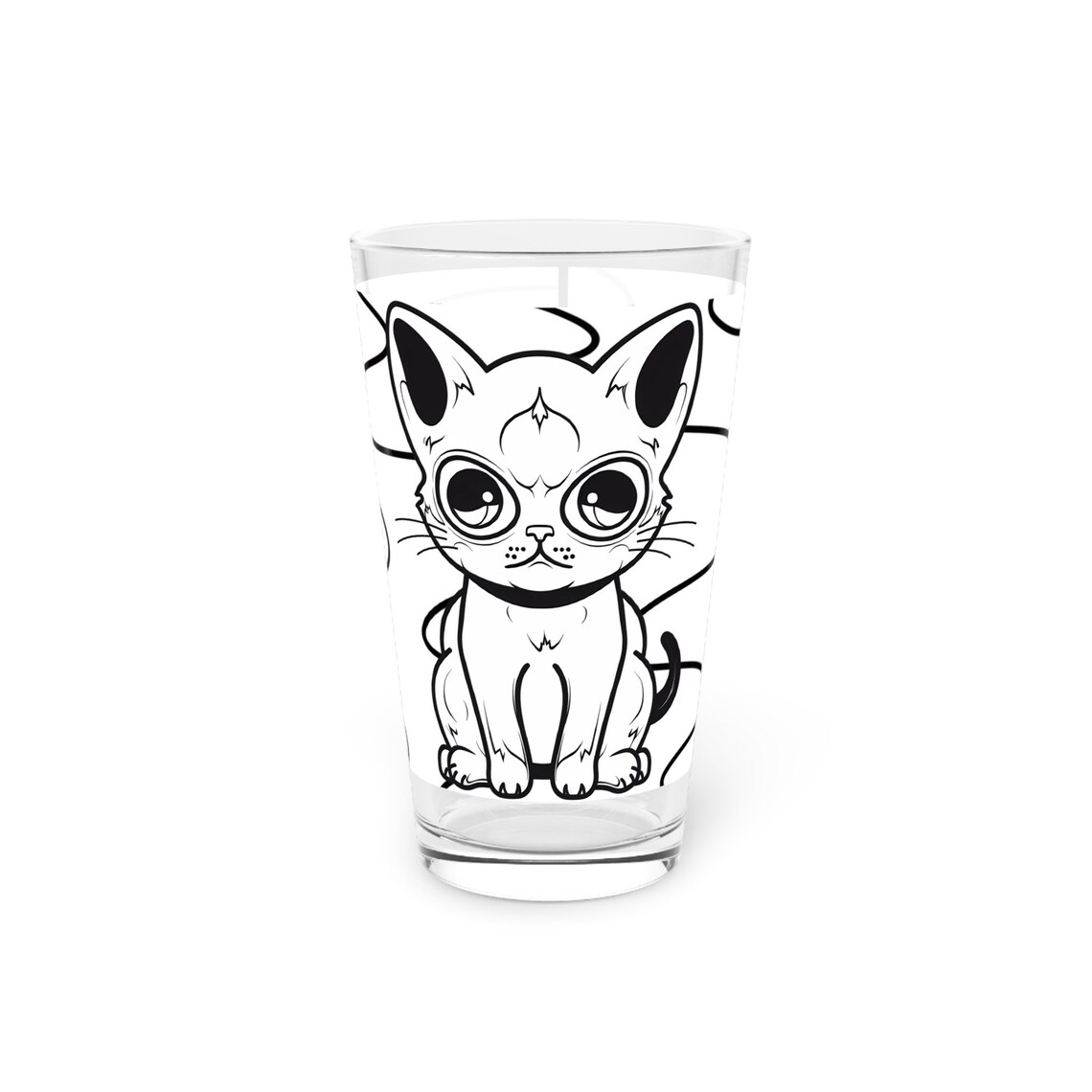 Kawaii Gothic Cat Pint Glass 16oz, Cute Black and White Pencil Drawing ...