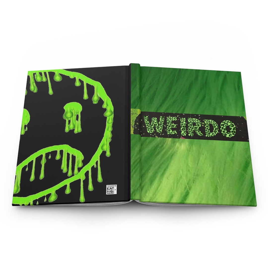 Neon Green Sad Smile Slime, Hardcover Journal Matte, Green Black Faux ...