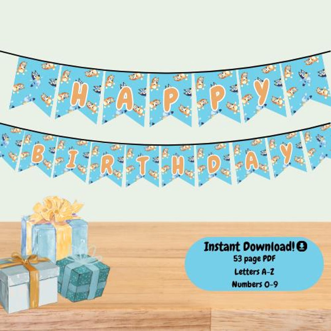 Bluey Themed Birthday Bunting | Bluey Banner | Bluey Party Decor | Kids ...