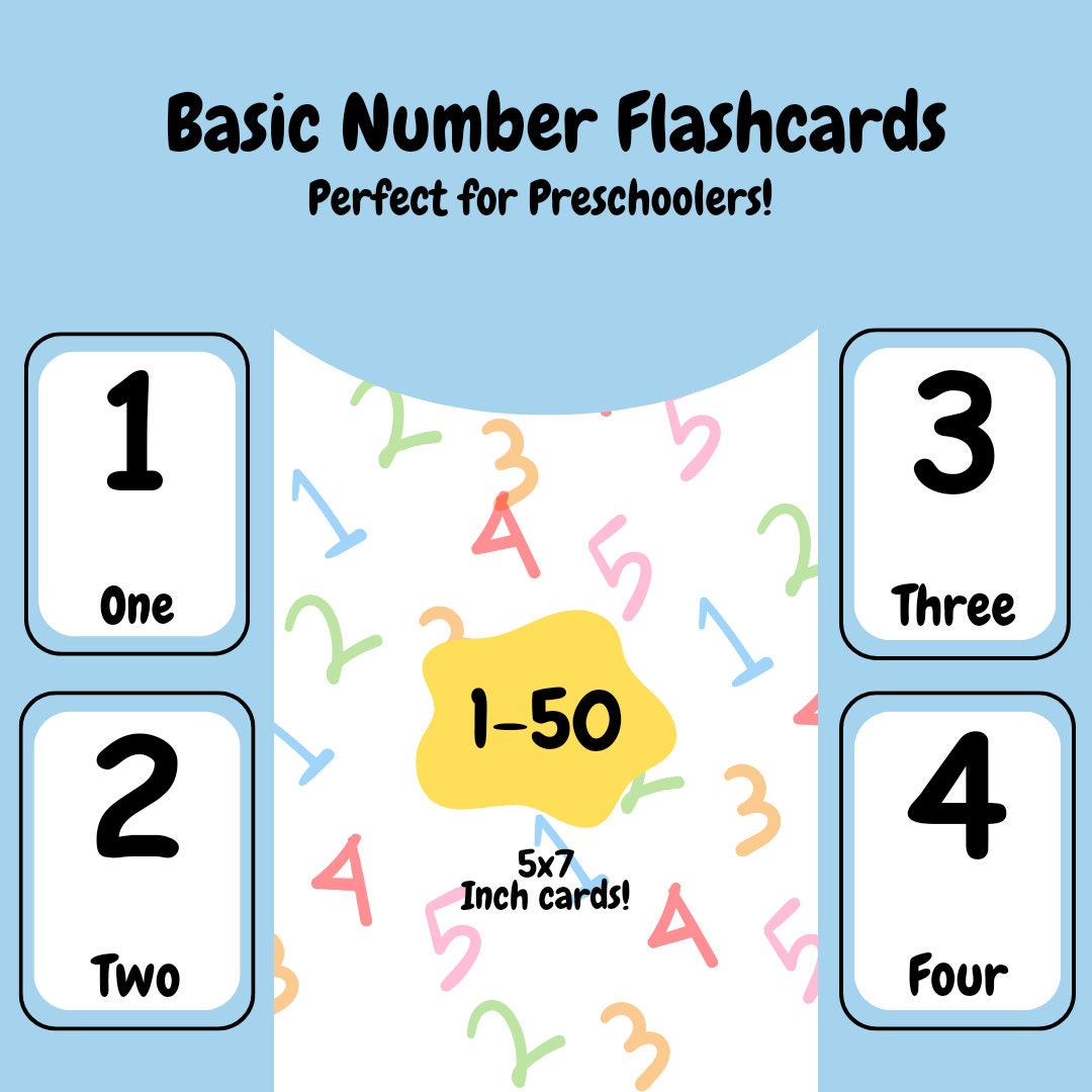 Basic Number Flashcards 1-50, Toddler Learning, Preschool Learning ...