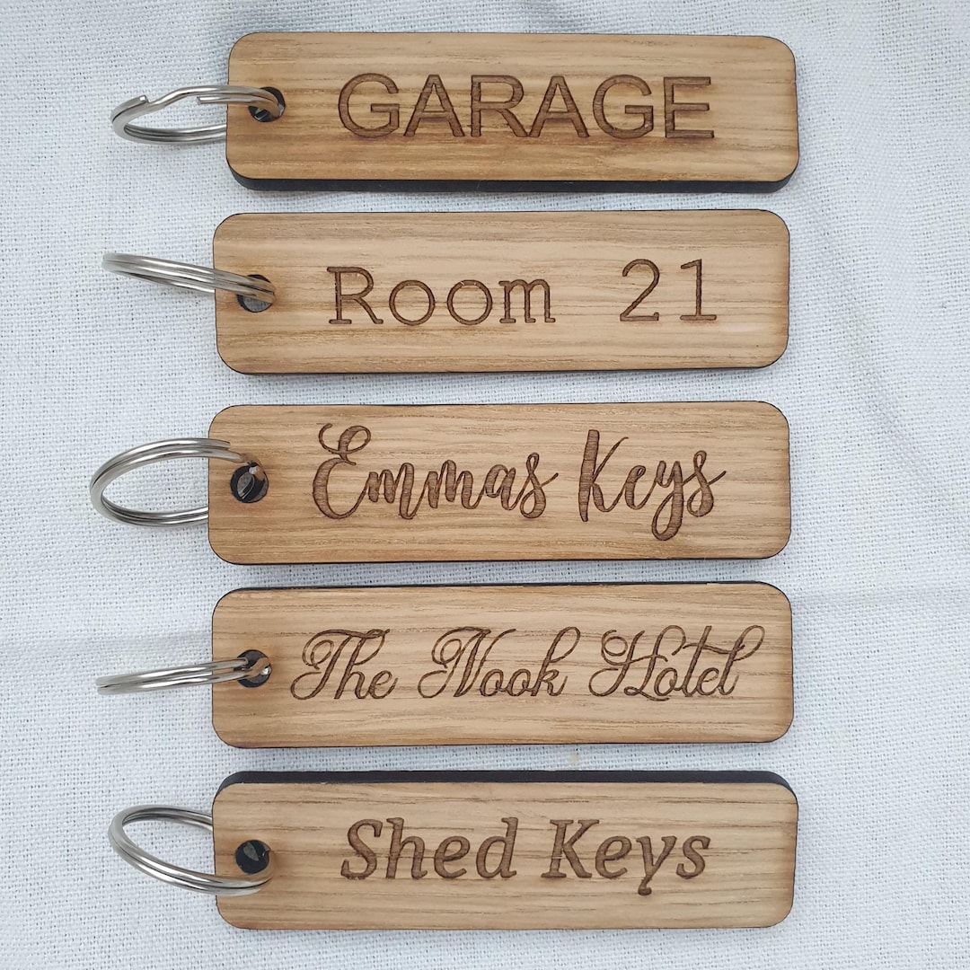 Personalized Oak Keyring: Engraved Wood Key Fob - Etsy UK