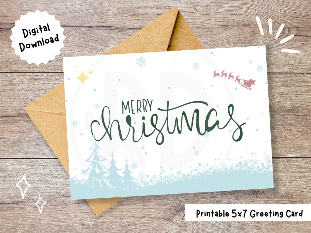 Printable Christmas Card, Instant Download, Merry Christmas, Blank ...