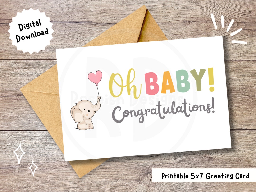 Printable Congratulations Card, Digital Download, Congrats, Baby Shower ...