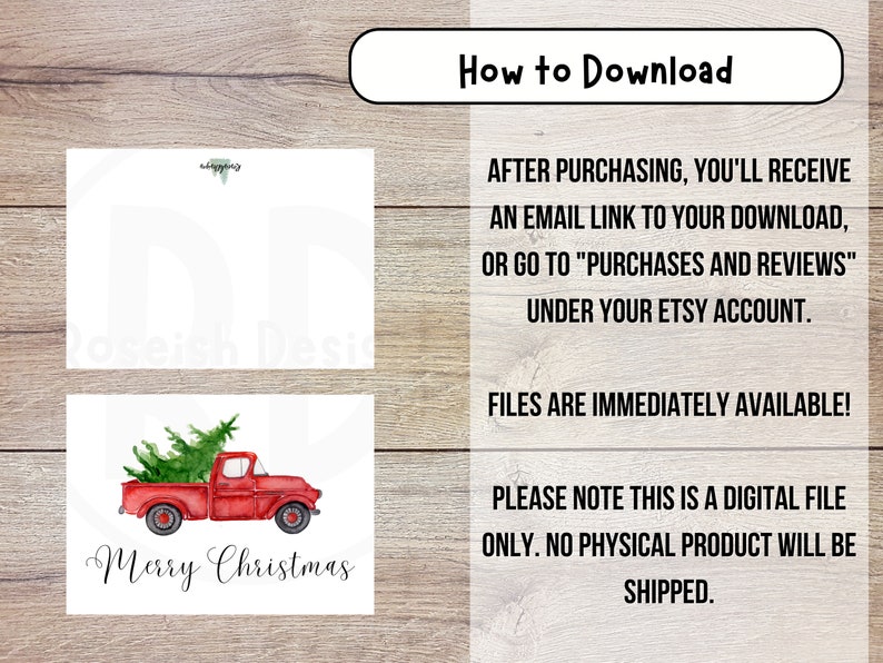 Printable Christmas Card, Christmas Truck, Instant Download, Blank ...