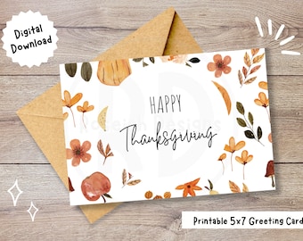 Printable Thanksgiving Card, Happy Thanksgiving, Instant Download ...