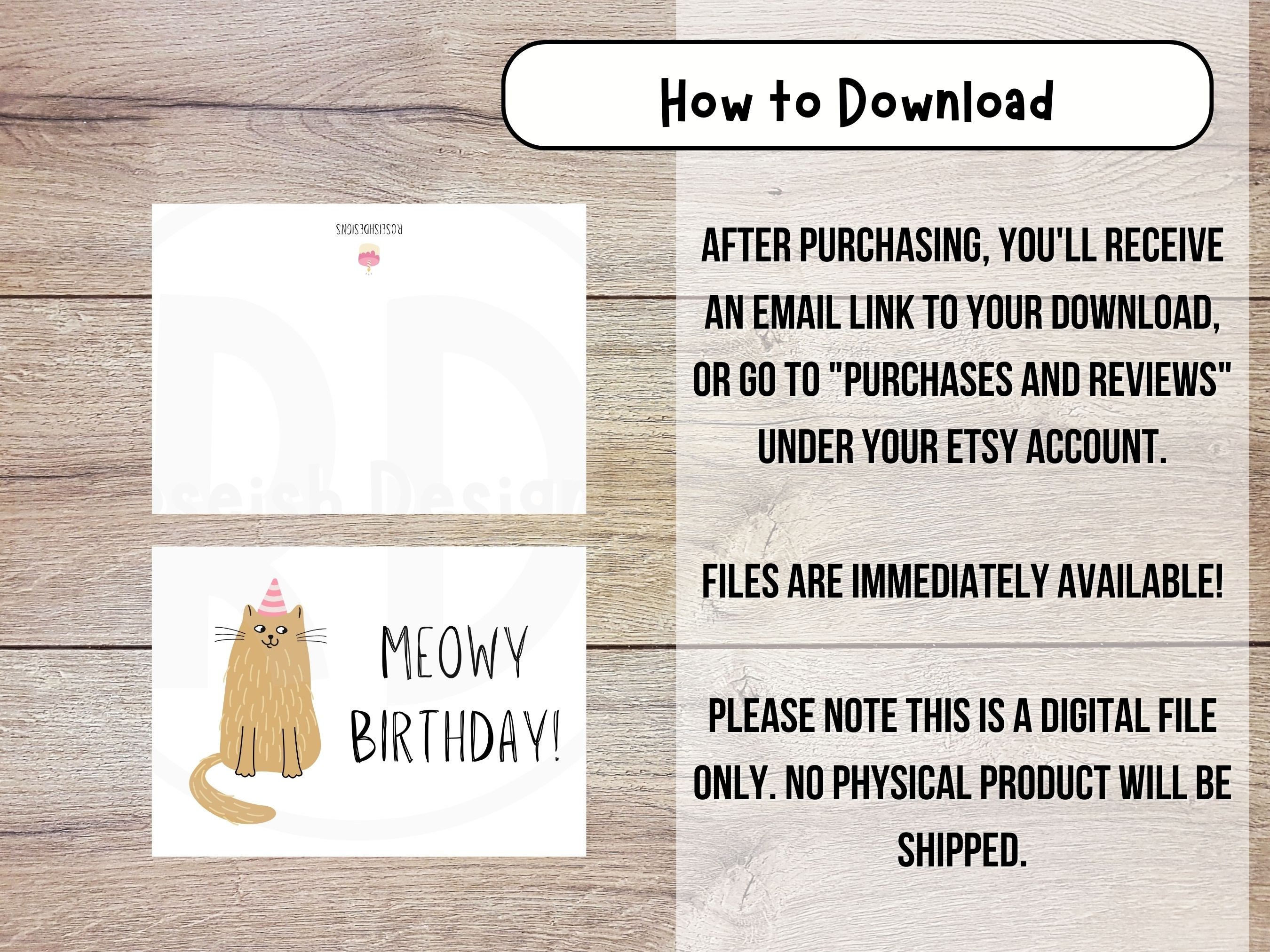 Funny Printable Birthday Card, Punny Cat Card, Meowy Birthday, Blank ...