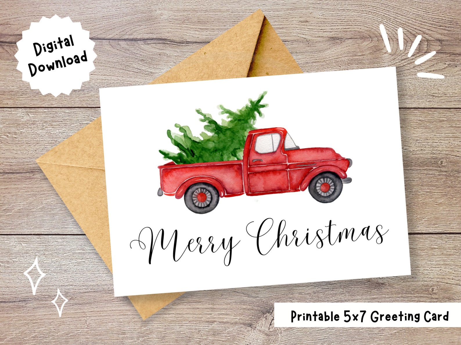 Printable Christmas Card, Christmas Truck, Instant Download, Blank ...