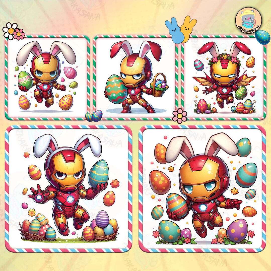 6 Superhero Easter Cartoon PNG Bundle, Easter Day PNG, Funny Easter Png ...