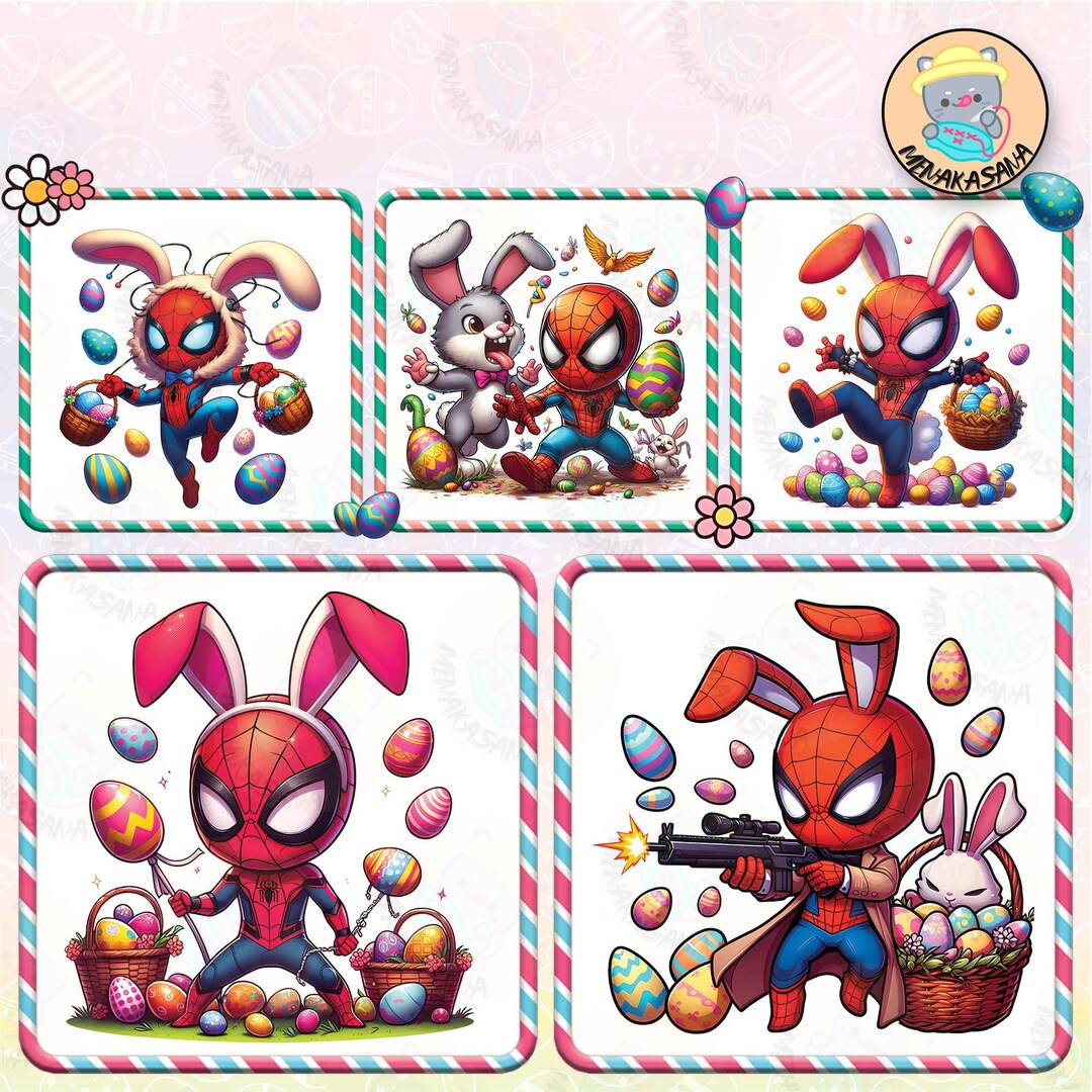 10 Superhero Easter Cartoon PNG Bundle, Happy Easter Day Png, Funny ...