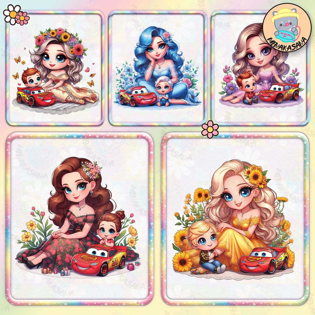 6 Mama and Car Cartoon PNG Bundle, Mama Cartoon File Digital, Cute Mom ...