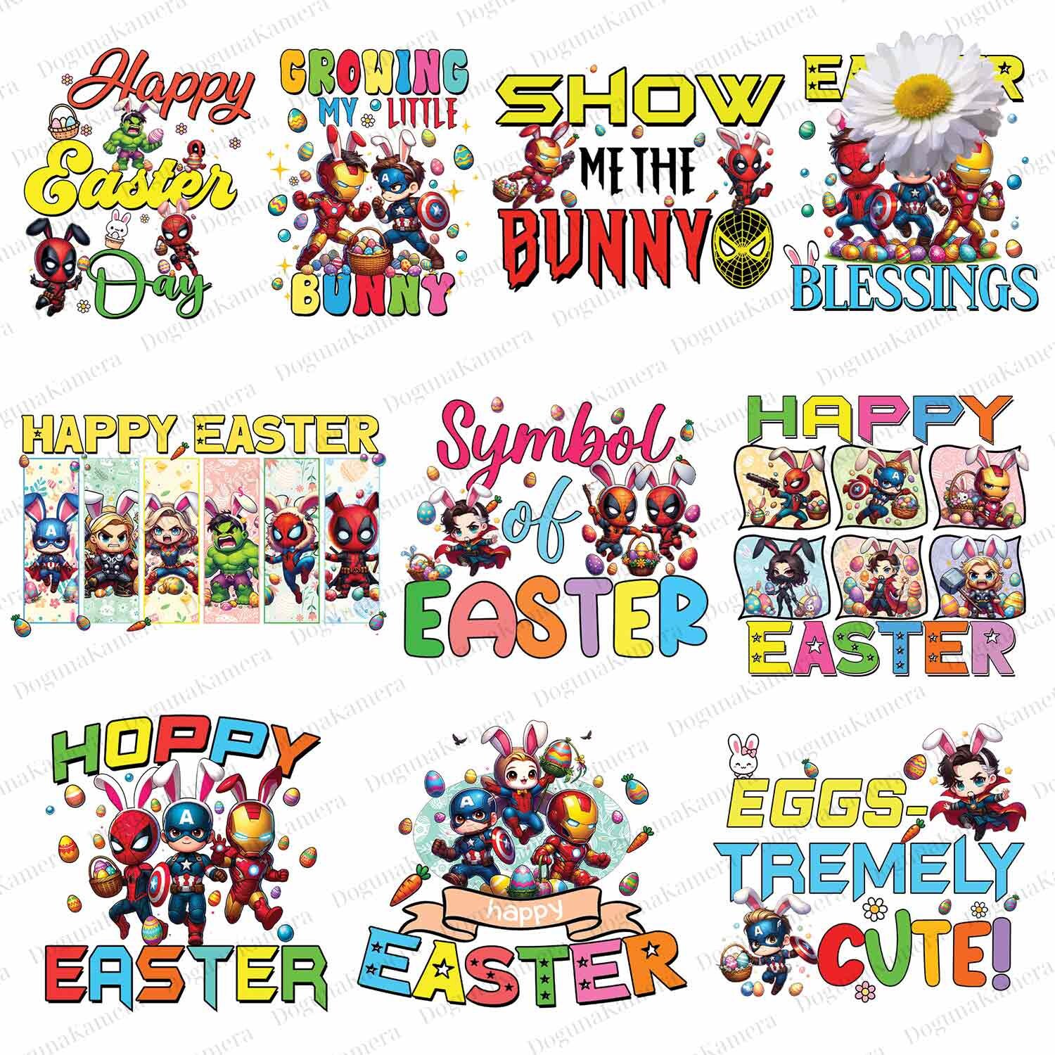 10 Superhero Easter Cartoon PNG Bundle, Happy Easter Day Png, Funny ...