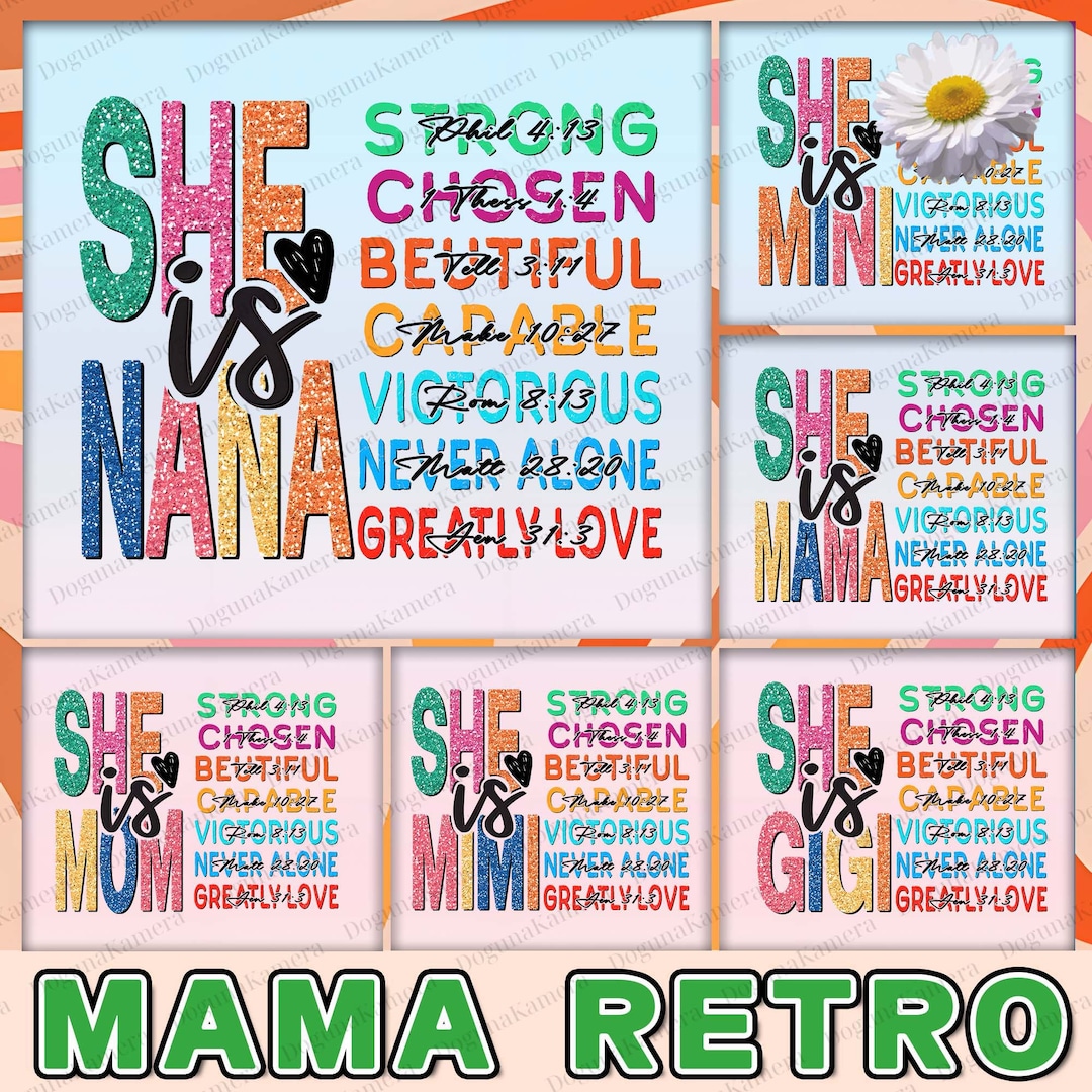 6 She is Mom/ Mama/ Mum/ Gigi PNG Bundle, Retro Mother File Digital ...
