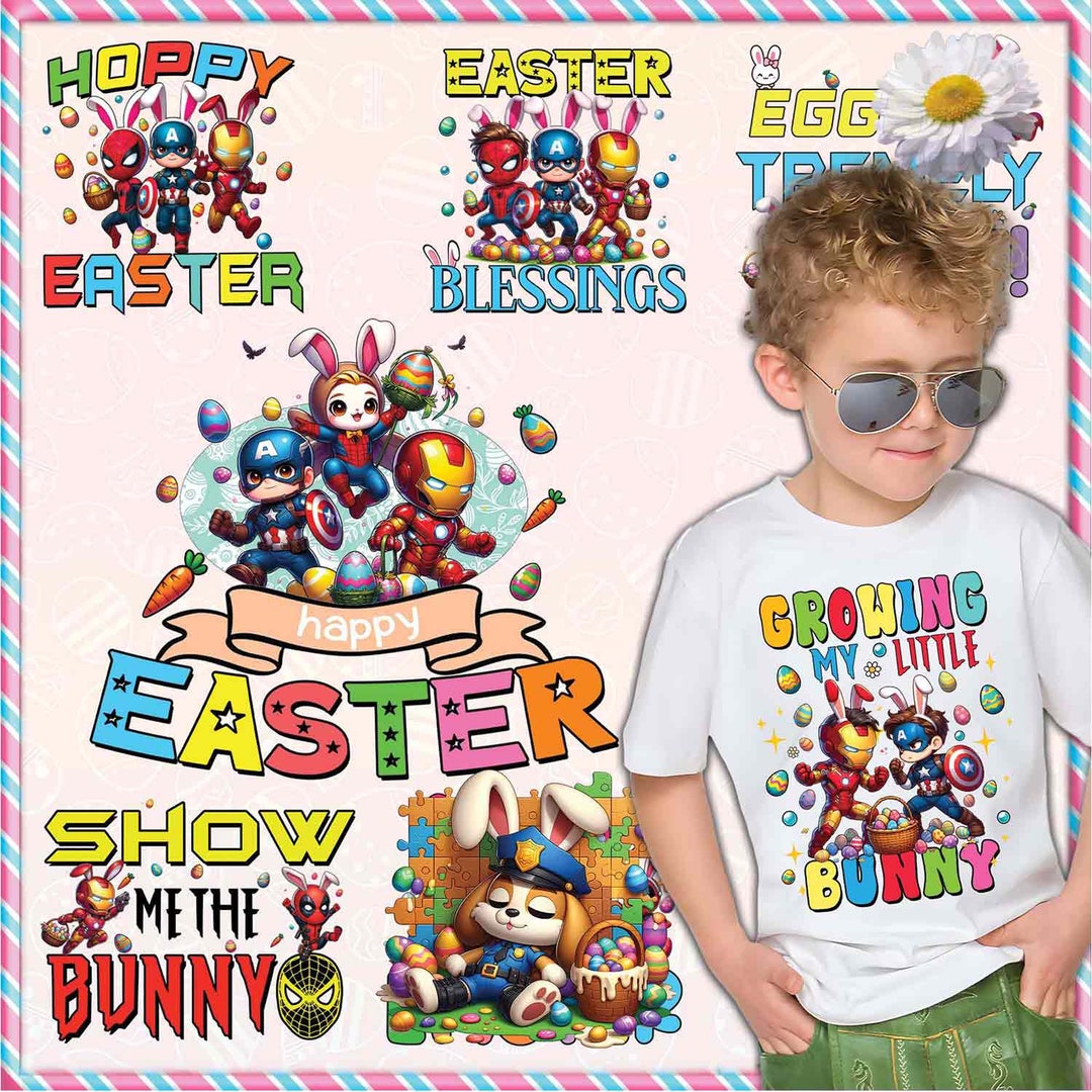 10 Superhero Easter Cartoon PNG Bundle, Happy Easter Day Png, Funny ...