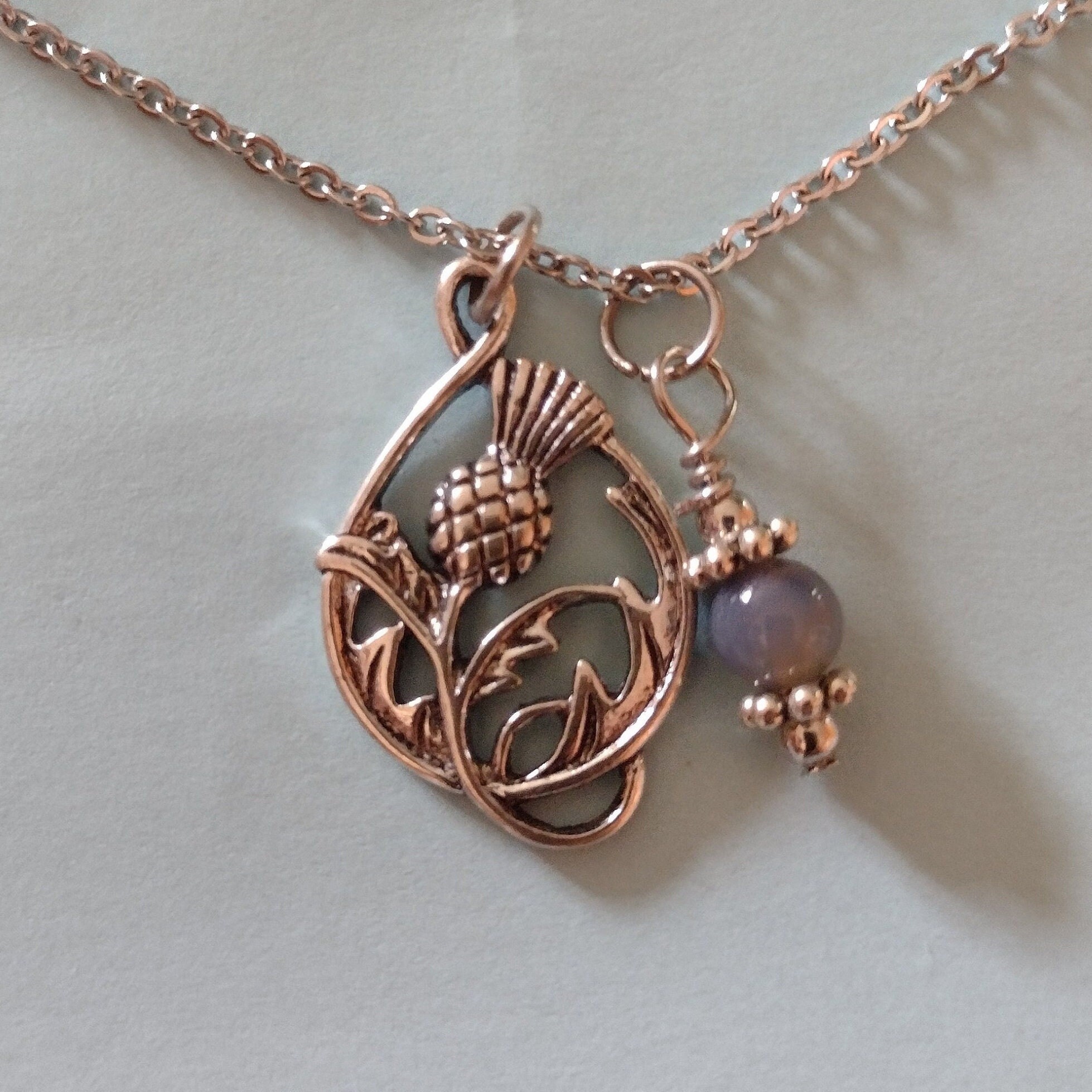 E132- Celtic Thistle Pendant With Hand Wrapped Gemstone Bead on 18 ...