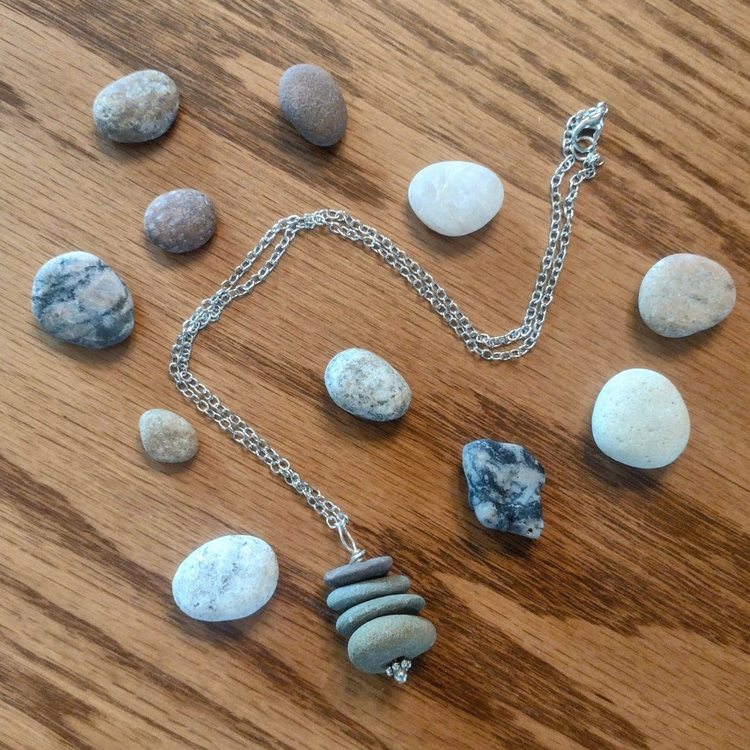 E155- Cairn Necklace Made With Lake Ontario Stones on 18" Stainless ...
