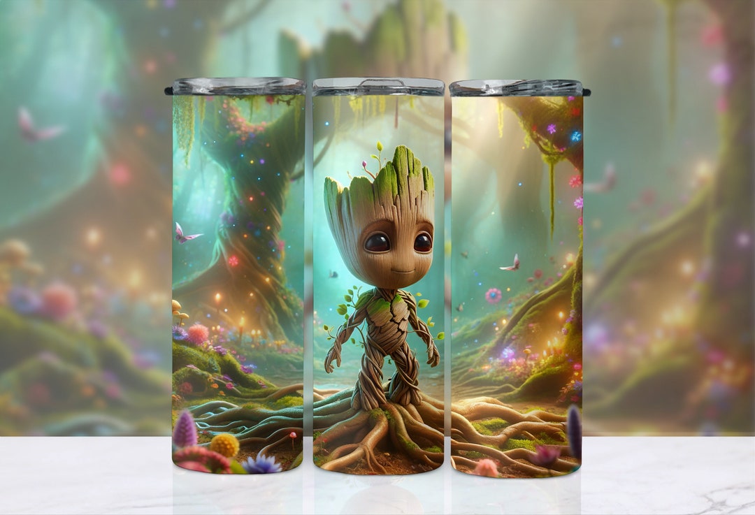 Baby Groot Whimsical Illustration 20oz Skinny Tumbler Wrap, Marvel ...