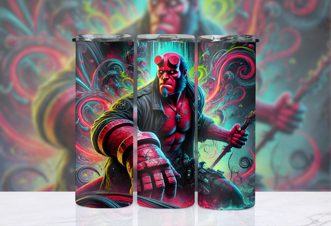 Hellboy Movie Poster Illustration 20oz Skinny Tumbler Wrap, Fantasy Art, Neon Ink Art ...