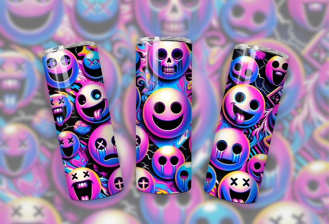 Cursed Emoji Synthetic Wave Pattern 20oz Skinny Tumbler Wrap - Etsy