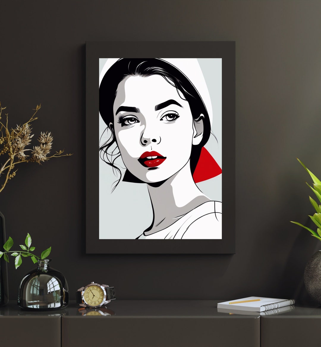 Crimson Lips Face Prints, Digital Face Artwork, Printable Wall Art - Etsy