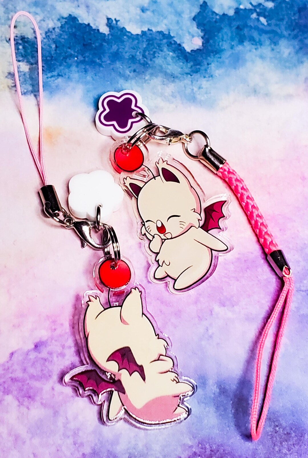 Moogle Cute Chibi | Double-sided Acrylic Phone Charm Keychain Zipper ...