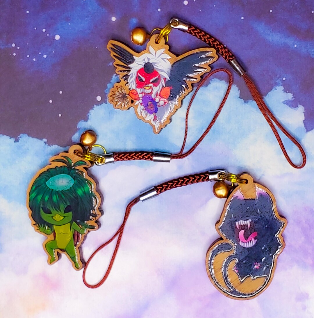Yokai Chibi | Wood Phone Charm Keychain Zipper Pull | PHYSICAL PRODUCT ...