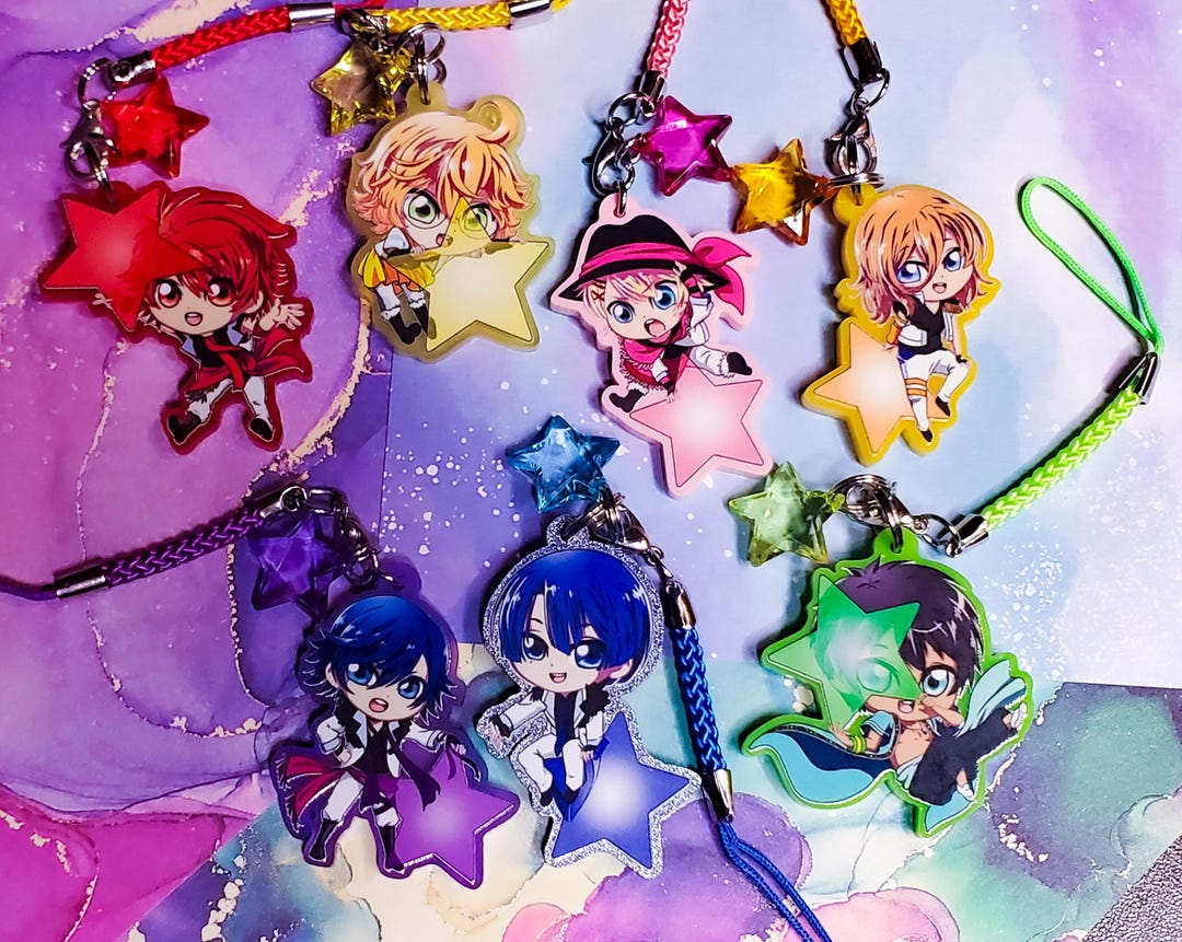 Pop Star Boys Anime Chibis | Double-sided Acrylic Phone Charm Keychain ...