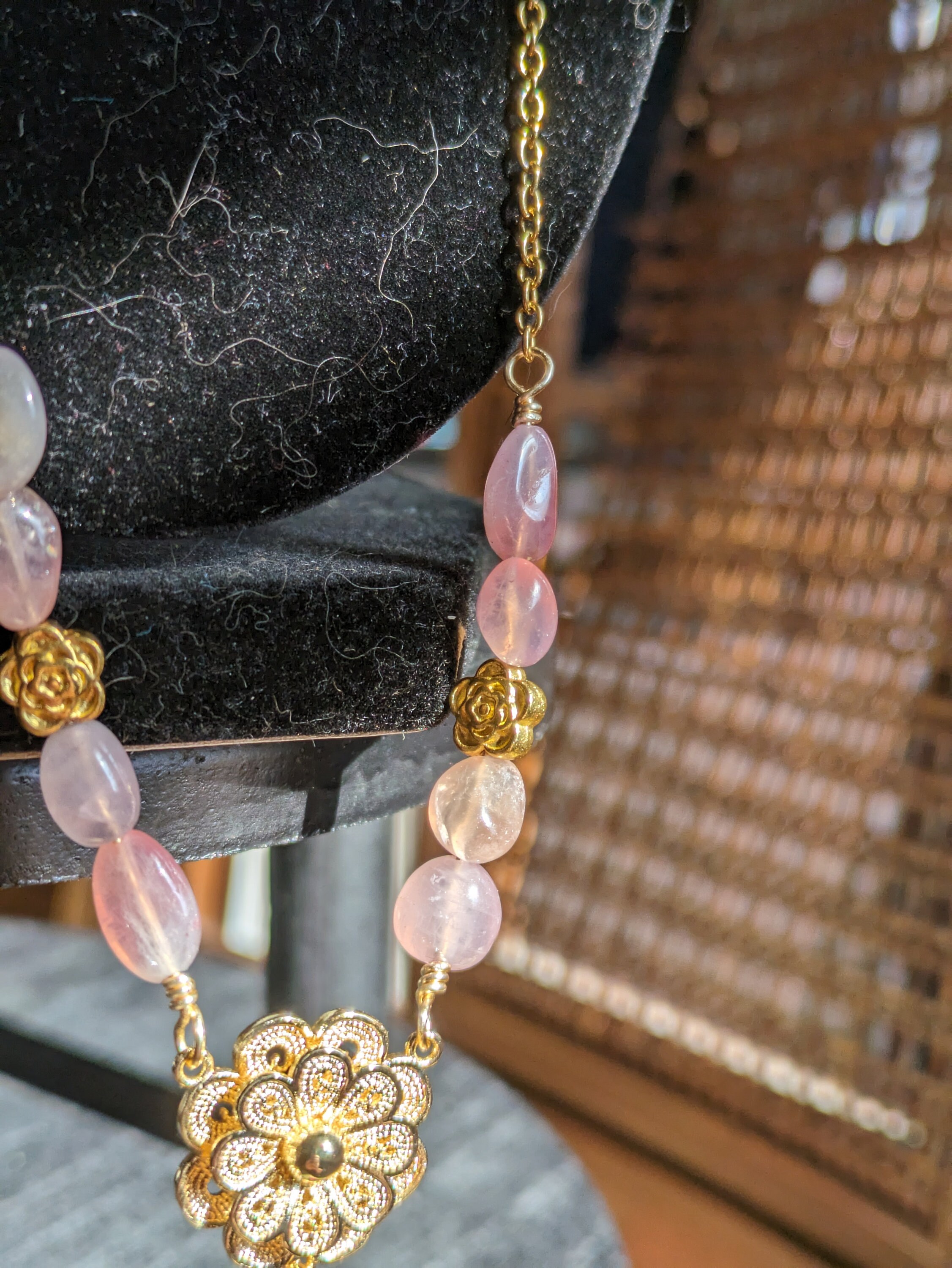 Spring Blossoms Pendant Necklace Rose Quartz Flowers Pink Quartz Orchid ...