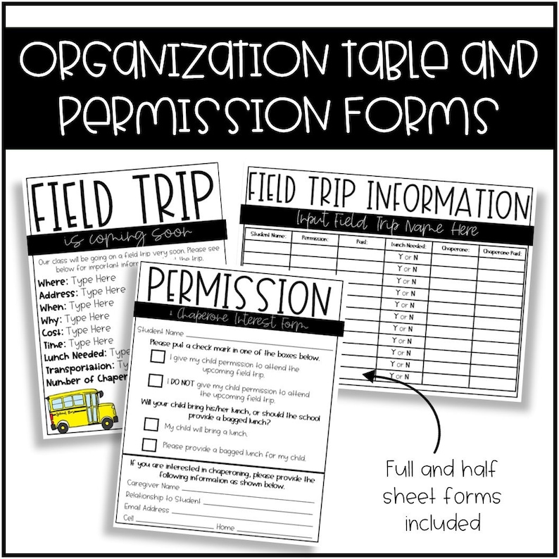 Field Trip Forms | Permission Forms | Chaperone Forms | Editable - Etsy