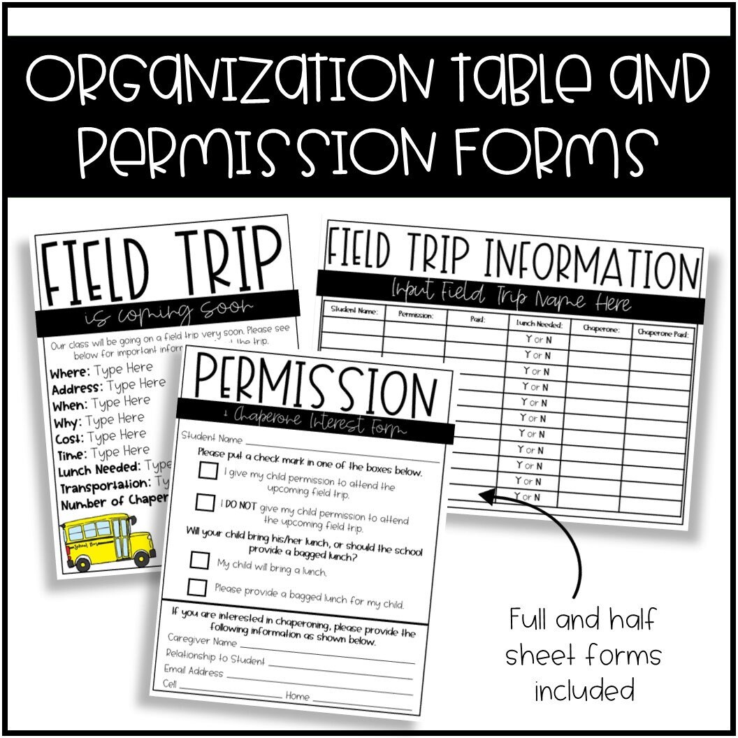 Field Trip Forms | Permission Forms | Chaperone Forms | Editable - Etsy