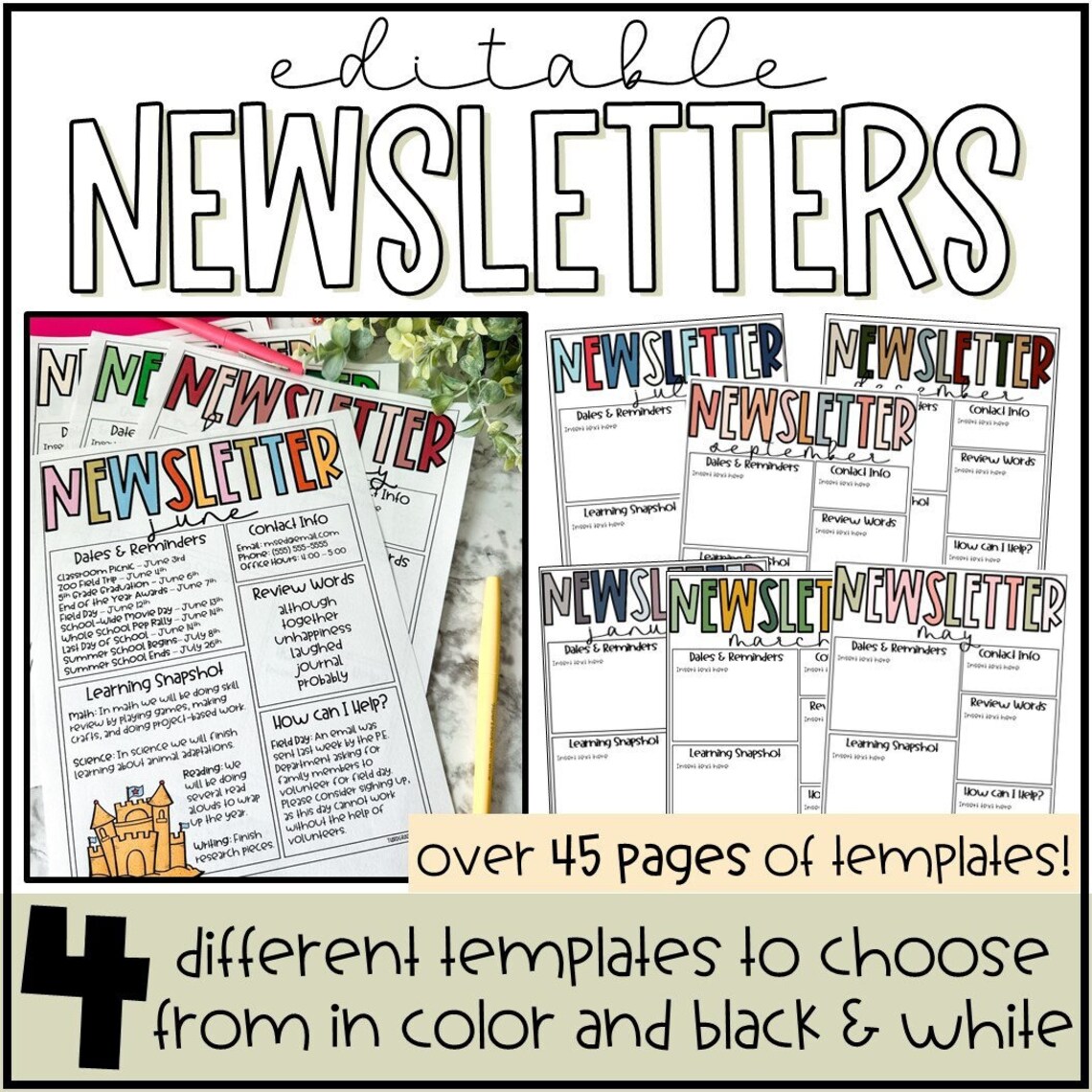 Classroom Newsletters | Editable Monthly Newsletters | Color and Black ...