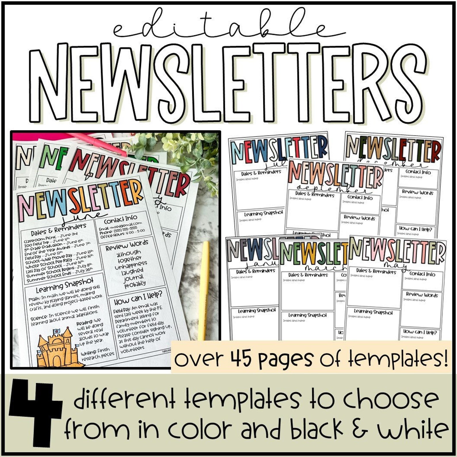 Classroom Newsletters | Editable Monthly Newsletters | Color and Black ...