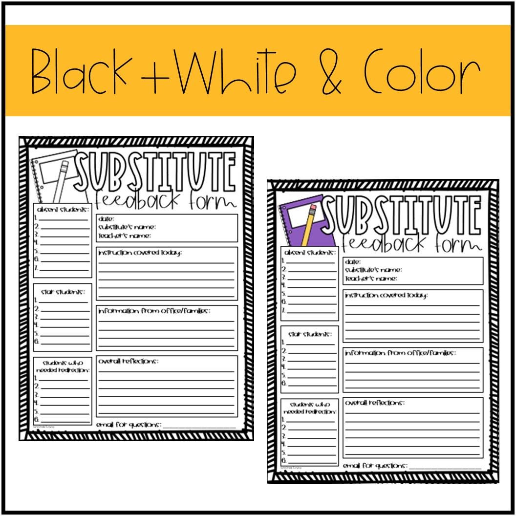 Substitute Feedback Form | Reflection Form - Etsy