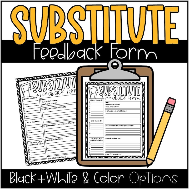 Substitute Feedback Form | Reflection Form - Etsy