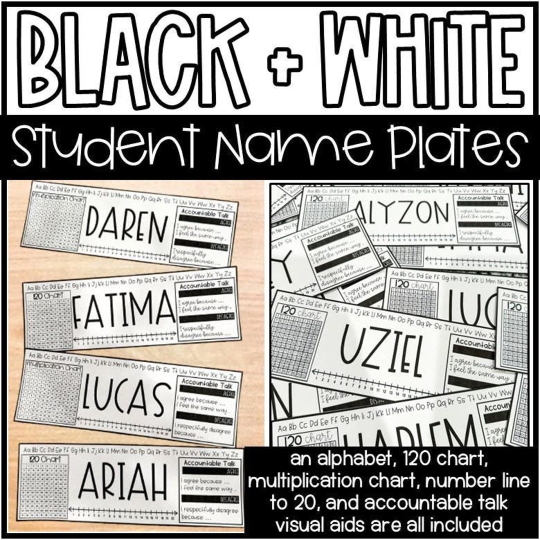 Black and White Student Name Plates | Editable | Name Tags - Etsy