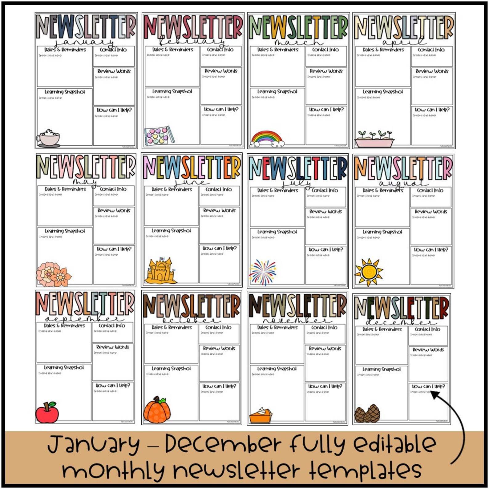 Classroom Newsletters | Editable Monthly Newsletters | Color and Black ...