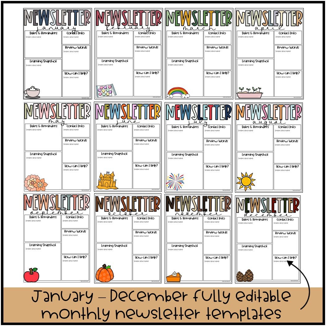Classroom Newsletters | Editable Monthly Newsletters | Color and Black ...