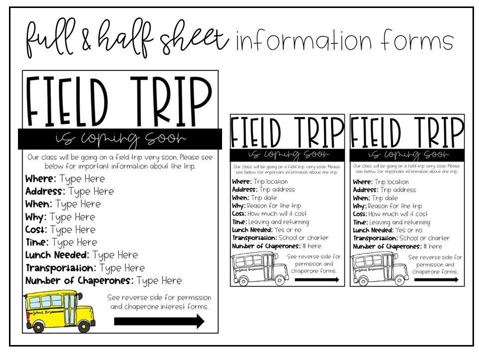 Field Trip Forms Permission Forms Chaperone Forms - Etsy