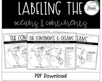 Printable Educational World Map Sticker | Continents | Oceans ...